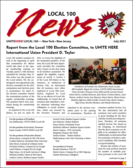 Newsletters – UNITE HERE Local 100